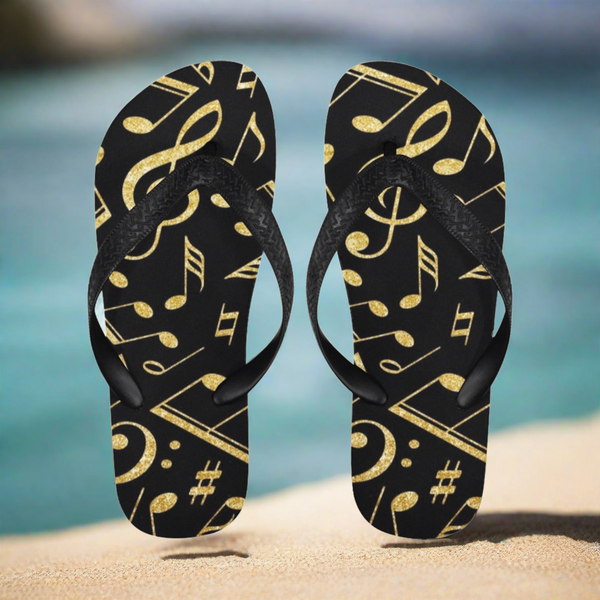 Gold Music Notes Flip Flops (Unisex) - Artistic Pod