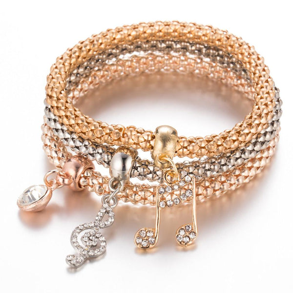 Treble Clef & Music Note Stretch Popcorn Bracelet Set (3-Piece ...
