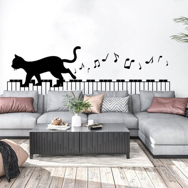 Piano Music Note Cat Wall Sticker - Artistic Pod