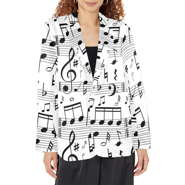 Music Notes White Women's Blazer - Artistic Pod