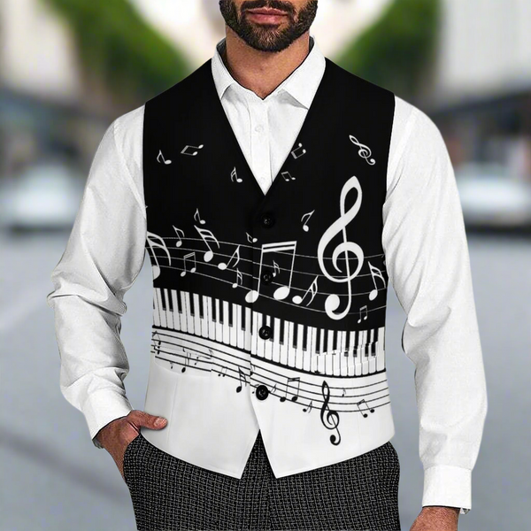Men's Classical Piano & Music Pattern Suit Vest - Artistic Pod