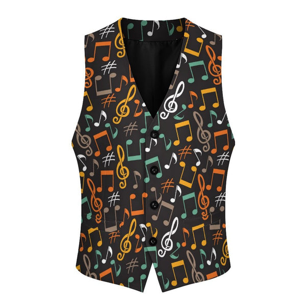 Men's Colorful Music Print Suit Vest - Artistic Pod