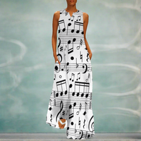 Classic Music Notes Sleeveless Long Dress - Artistic Pod