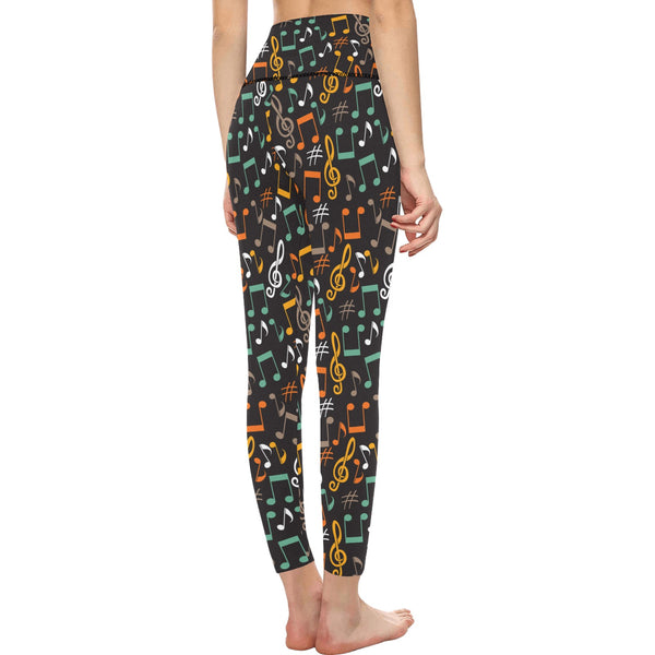 Colorful Music Notes Women's High-Waisted Leggings - Artistic Pod
