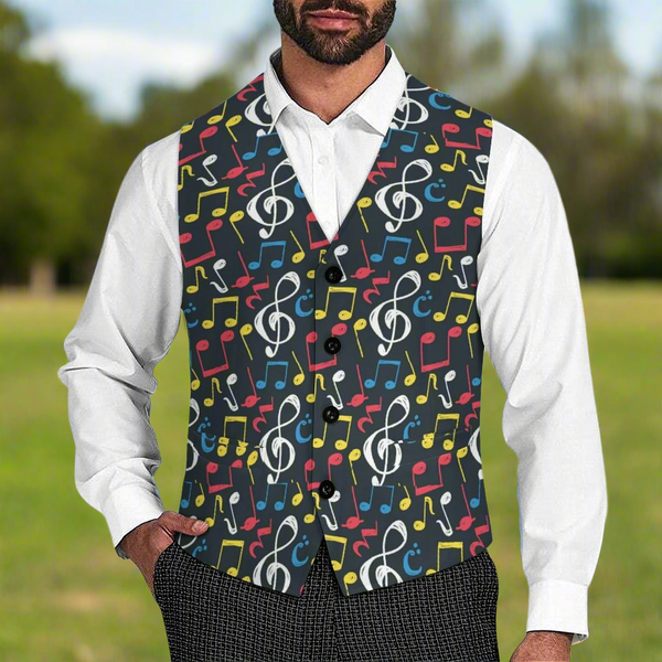 Men's Vibrant Music Print Suit Vest - Artistic Pod