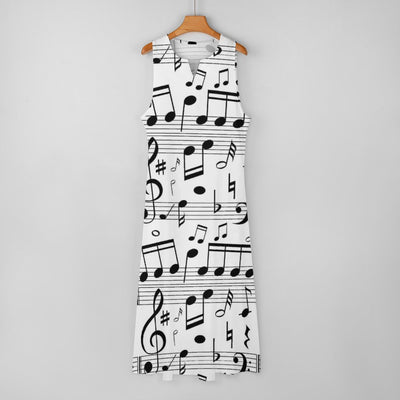 Classic Music Notes Sleeveless Long Dress - Artistic Pod