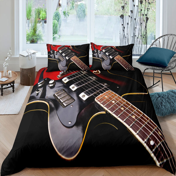 Red/Black Electric Guitar Bedding Set - Artistic Pod