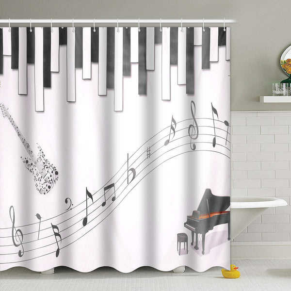 Music Notes White Shower Curtain - Artistic Pod
