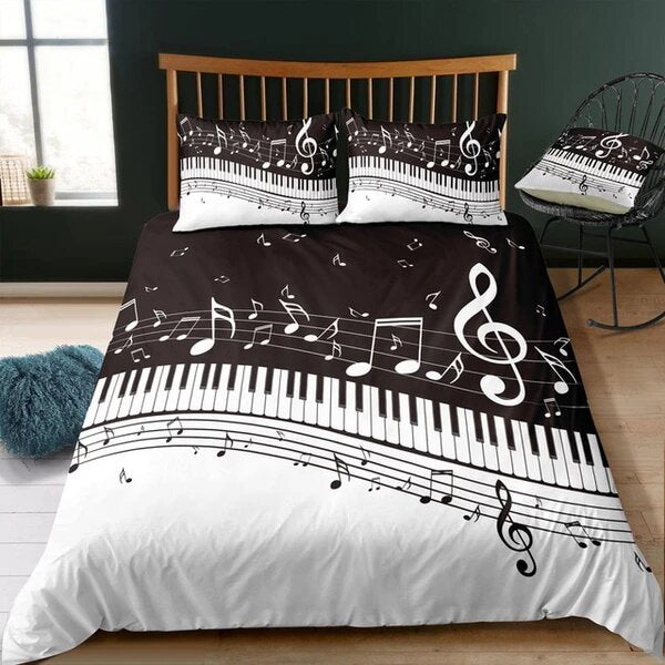 B&W Piano Music Note Bedding Set - Artistic Pod