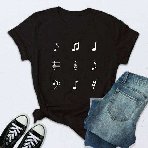 Music Notes Black T-shirt - Artistic Pod
