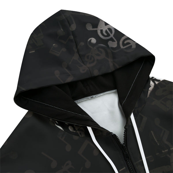 Music Notes Black Zip Up Hoodie - Artistic Pod