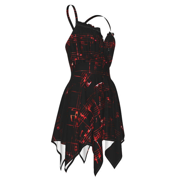 Red Music Notes Sleeveless Dress - Artistic Pod