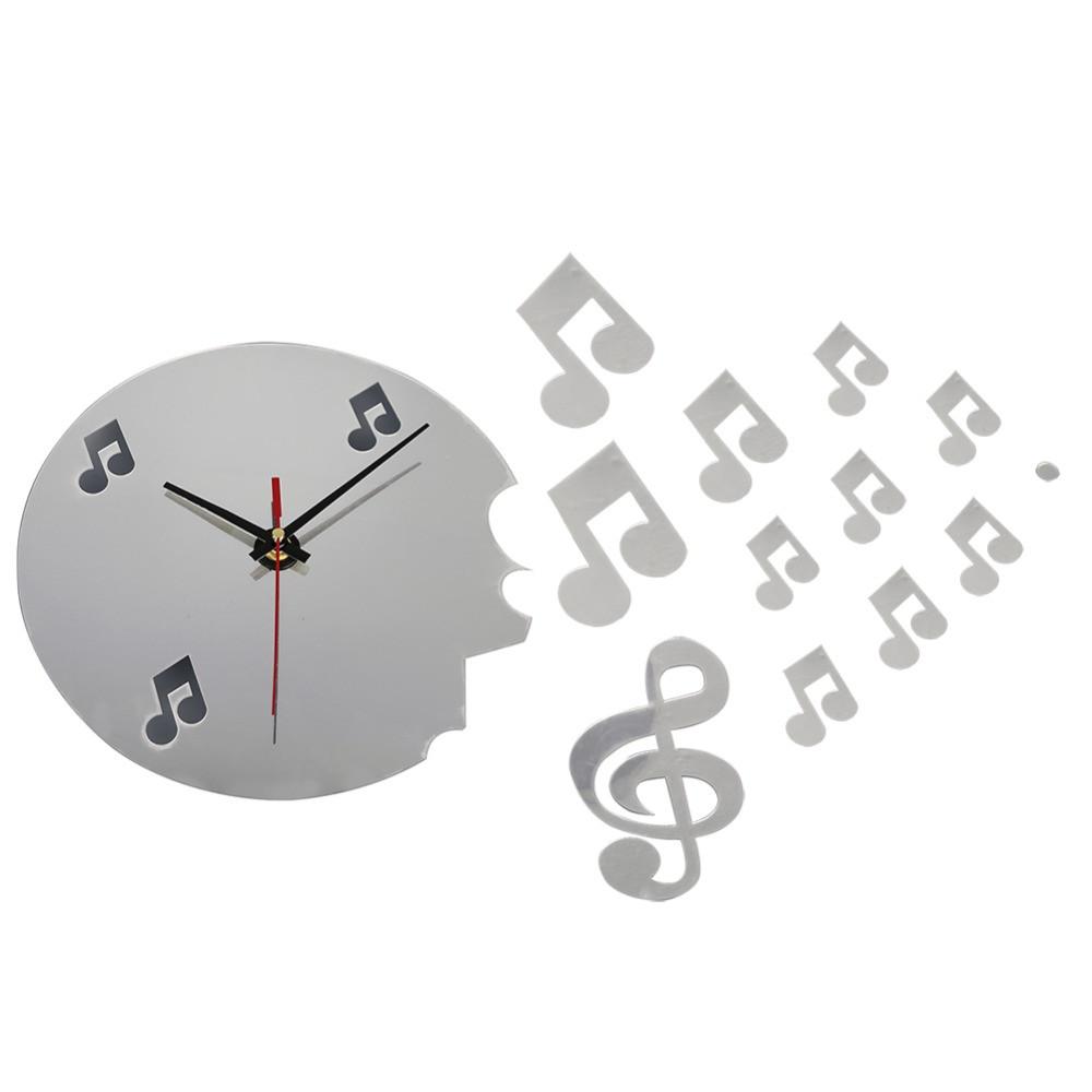Music Notes 3D Wall Clock Mirror Sticker Set - Artistic Pod
