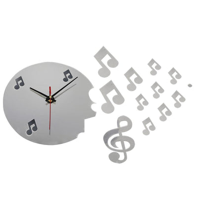 Music Notes 3D Wall Clock Mirror Sticker Set - Artistic Pod