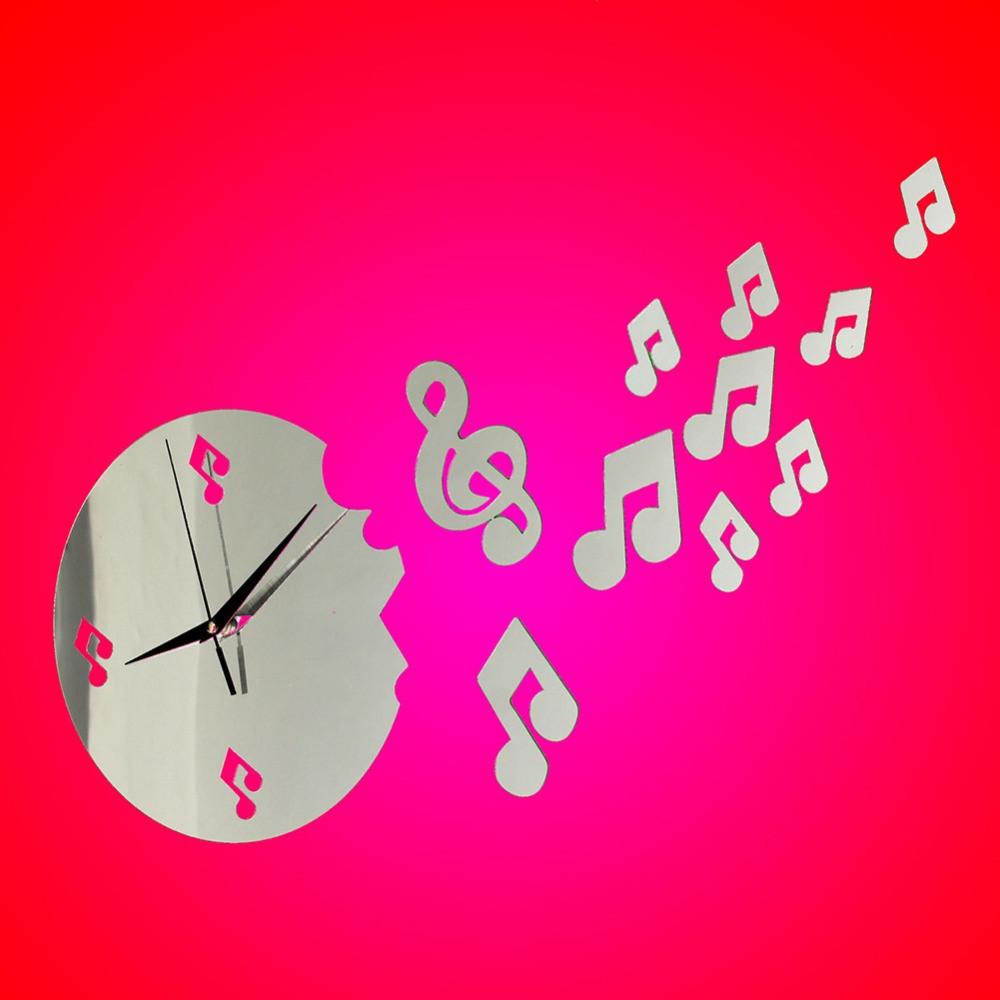 Music Notes 3D Wall Clock Mirror Sticker Set - Artistic Pod