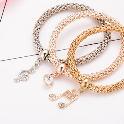 Treble Clef & Music Note Stretch Popcorn Bracelet Set (3-Piece ...