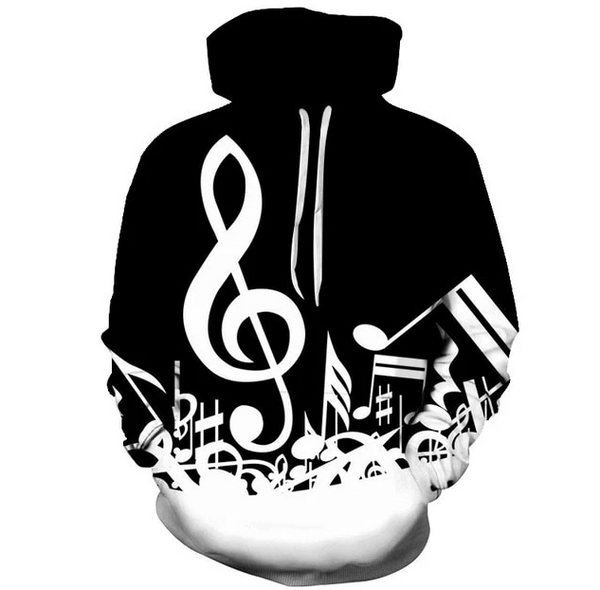 White/ Purple Music Notes Black Hoodie - Artistic Pod