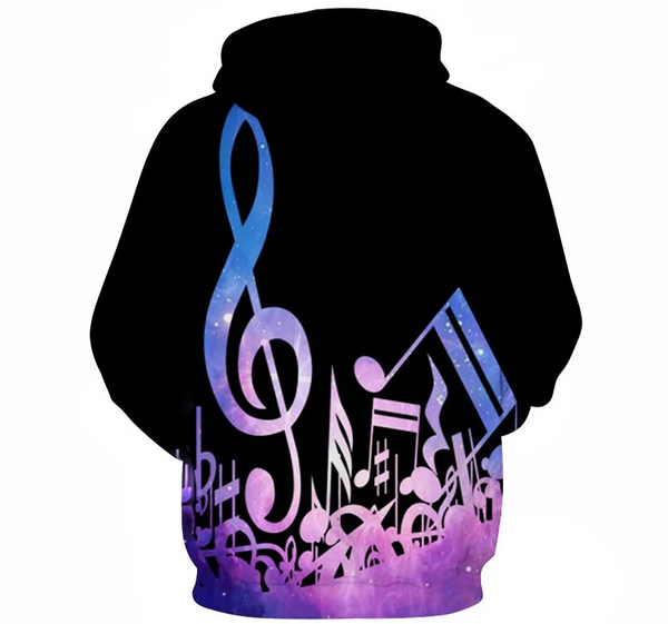 White/ Purple Music Notes Black Hoodie - Artistic Pod