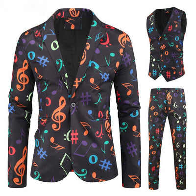 Colorful Music Notes Men's Suit (Waistcoat/Blazer/Pants) - Artistic Pod