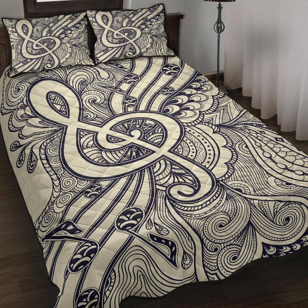 Music Notes Style Quilt Bed Set - Artistic Pod