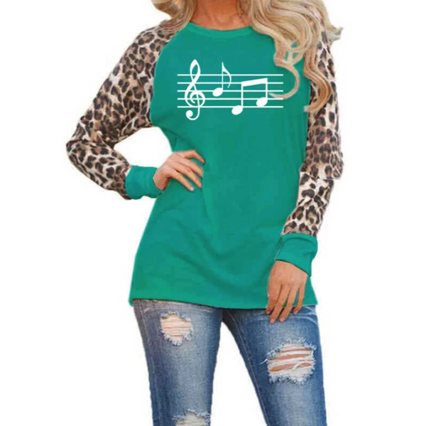 Music Scores & Leopard Print Chiffon T-shirt - Artistic Pod