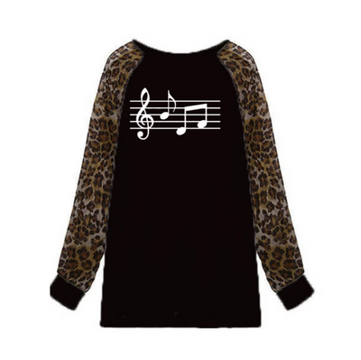 Music Scores & Leopard Print Chiffon T-shirt - Artistic Pod