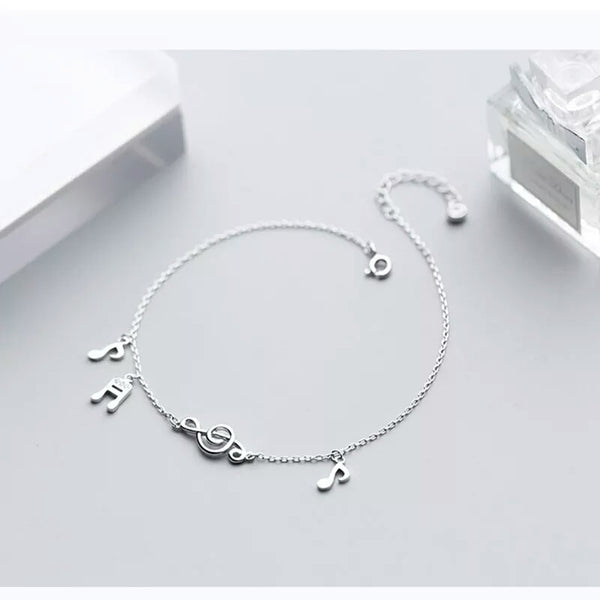 Silver Music Notes Anklet - Artistic Pod