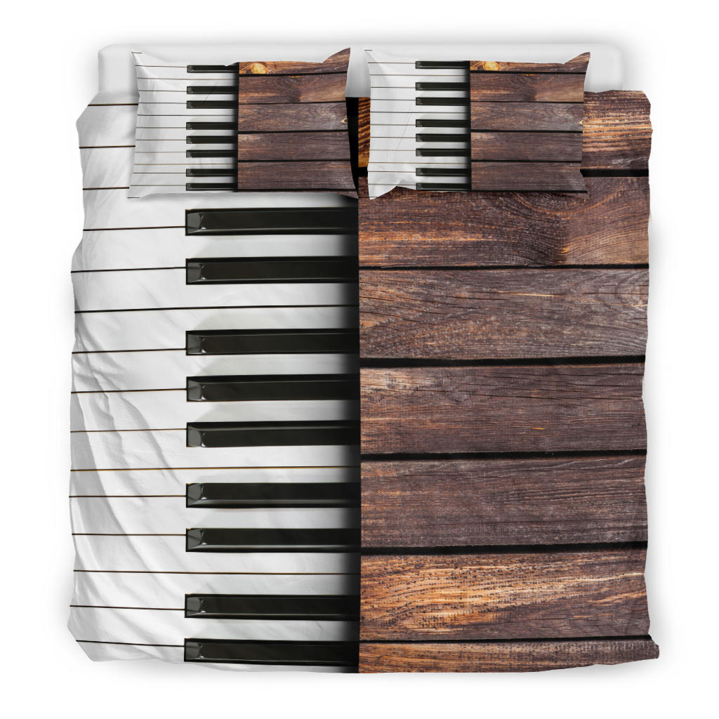 Brown Wooden Piano Keys Bedding Set - Artistic Pod