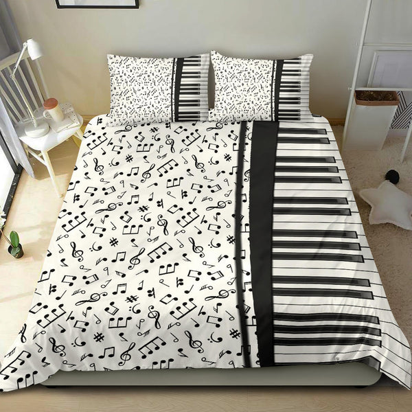 Music Notes And Piano White Bedding Set - Artistic Pod