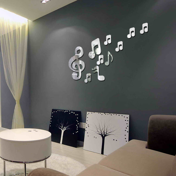 Music Notes Mirrors Wall Sticker - Artistic Pod