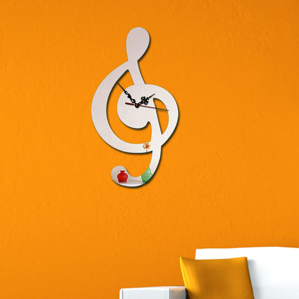 DIY Mirror Music Notes Wall Clock - Artistic Pod