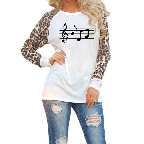 Music Scores & Leopard Print Chiffon T-shirt - Artistic Pod