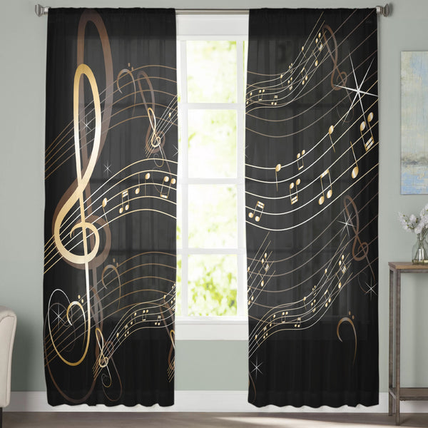 Golden Music Notes Sheer Curtain - Artistic Pod
