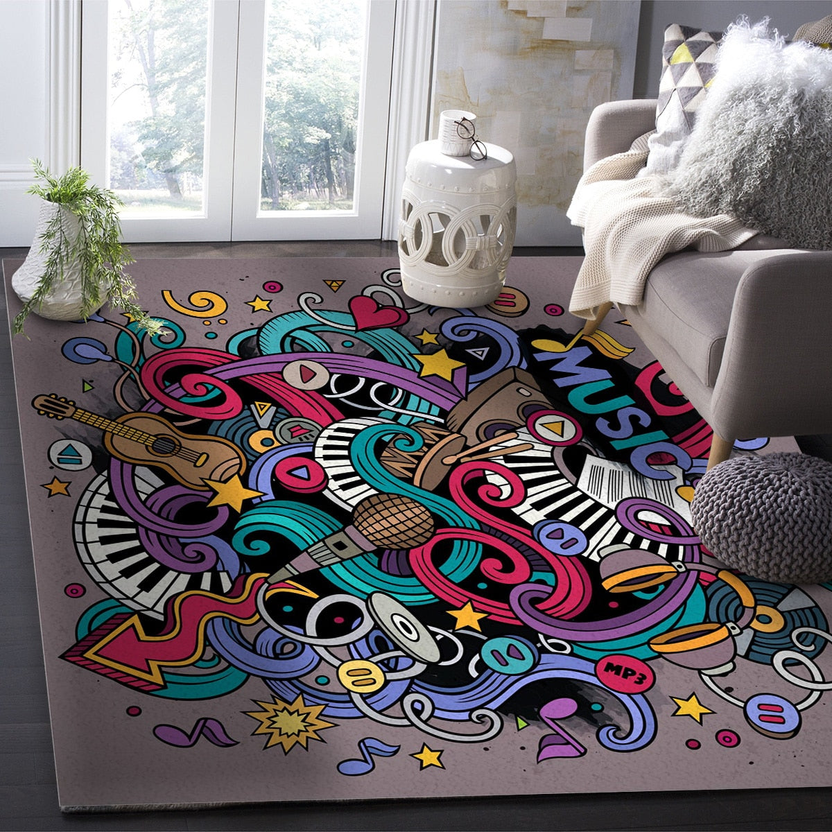 Graffiti Music Colorful Rug - Artistic Pod
