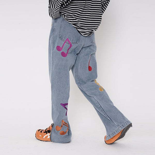 Oversize Retro Music Notes Jeans - Artistic Pod