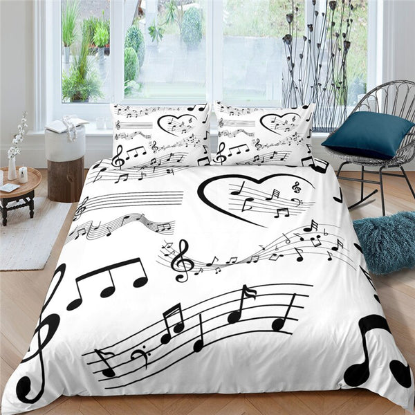 Black Music Note Bedding Set - Artistic Pod