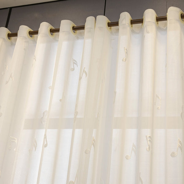 White Music Notes Curtain - Artistic Pod