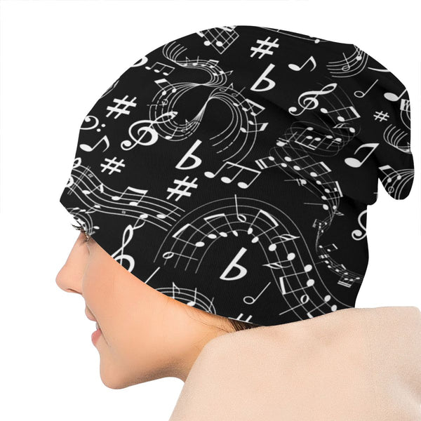 Music Notes Black Beanie - Artistic Pod