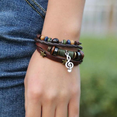 Adjustable Leather Treble Clef Bracelet - Artistic Pod