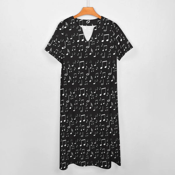 Music Notes V-neck Pocket Dress - Artistic Pod