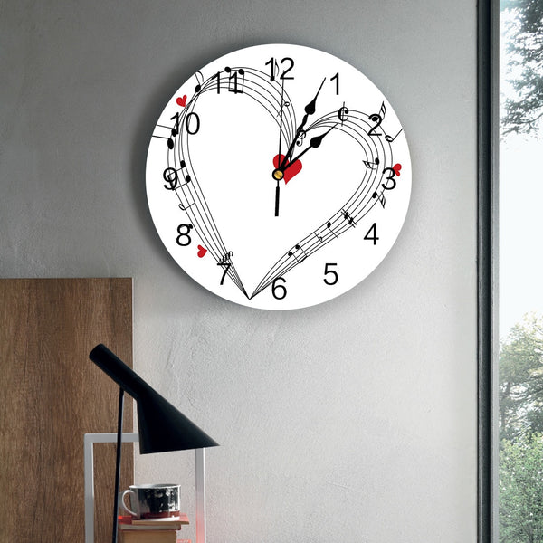 Music Notes Red Heart Wall Clock - Artistic Pod