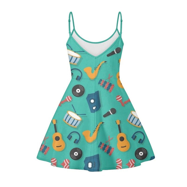 Music Instruments Sleeveless Dress - Artistic Pod