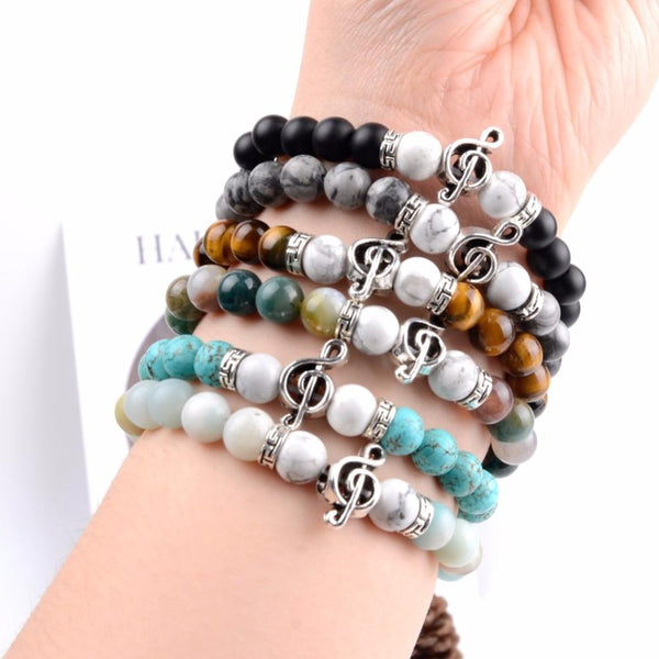 Treble Clef Gemstone Beads Bracelet - Artistic Pod