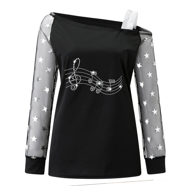 Musical Note Off Shoulder Shirt - Artistic Pod