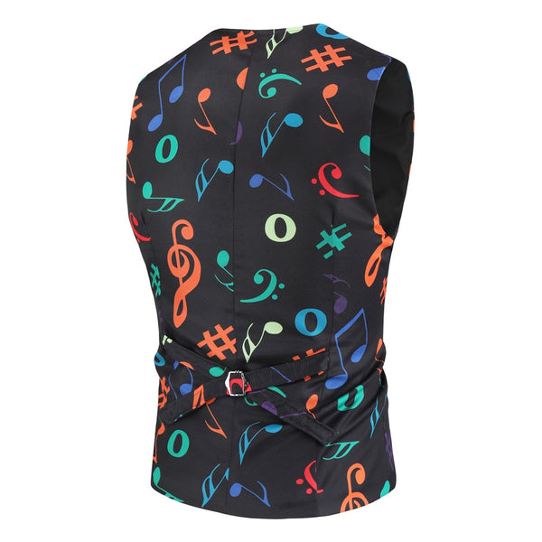 Musical Note Printed Waistcoat - Artistic Pod
