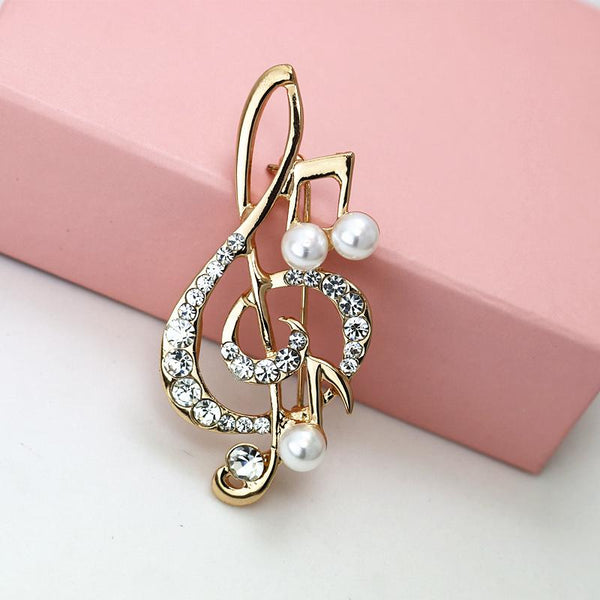 Pearl Musical Note Rhinestone Brooch Pin - Artistic Pod