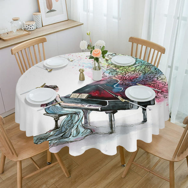 Piano Music Butterfly Round Tablecloth - Artistic Pod