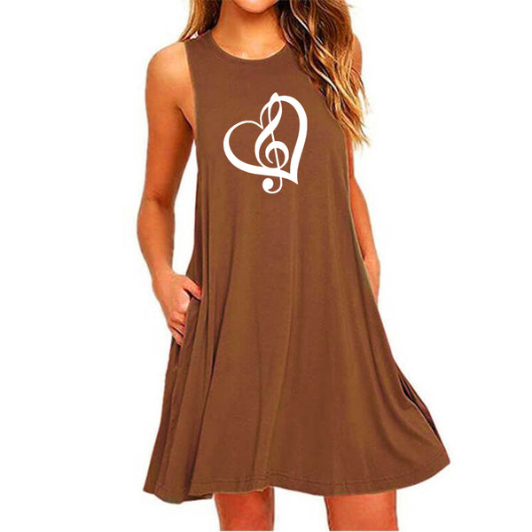 Music Notes Heart Pocket Dress - Artistic Pod