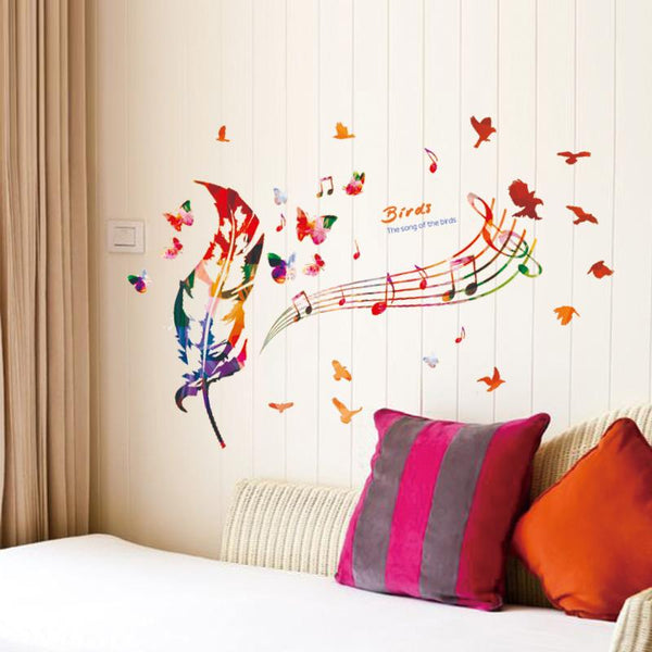 Music Notes Feather Wall Stickers - Artistic Pod