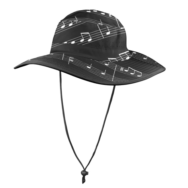 Black Music Notes Wide Brim Bucket Hat - Artistic Pod